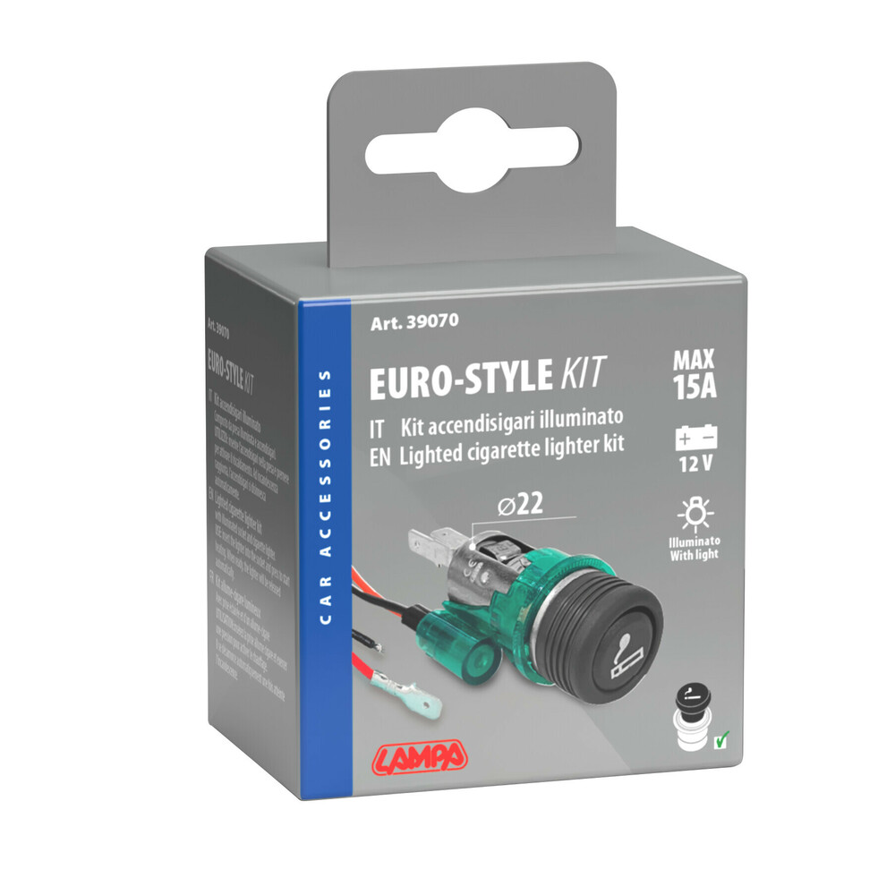Euro-Style, illuminated cigarette lighter kit 12V