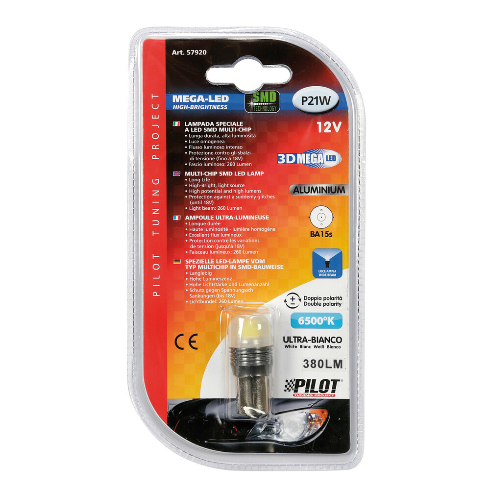 12V Led Series - 1 Super SMD x 1 chip - (P21W) - BA15s - 1 pz - D ...